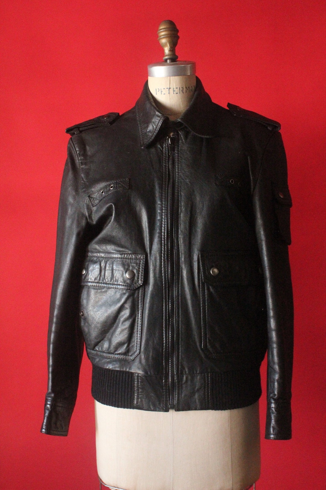 Vintage 80's Black Leather Jacket by Oui International, Size 40 - Etsy