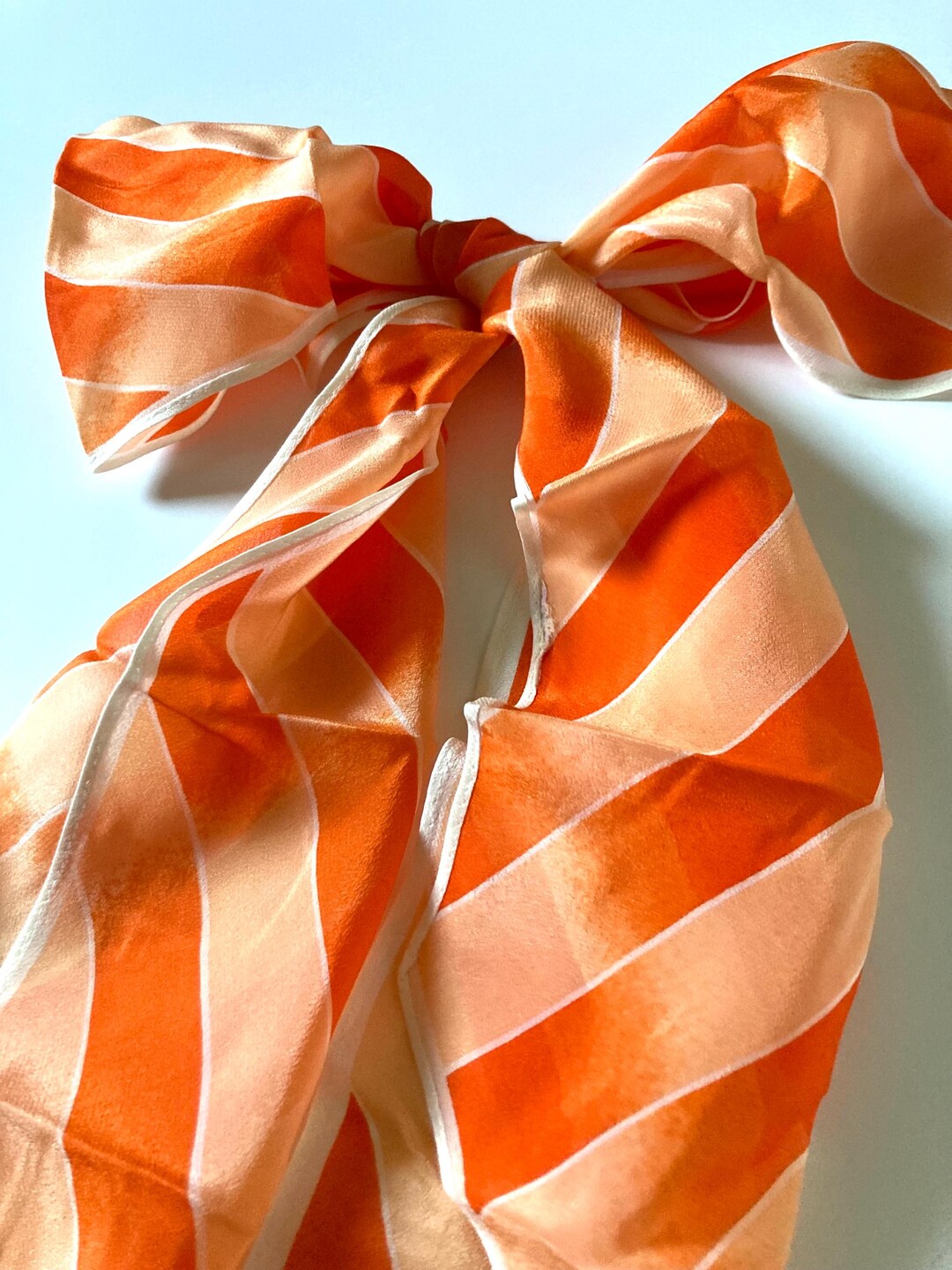 Vintage 70s Katja Orange Peach and White Stripe Oblong Silk Scarf - Etsy