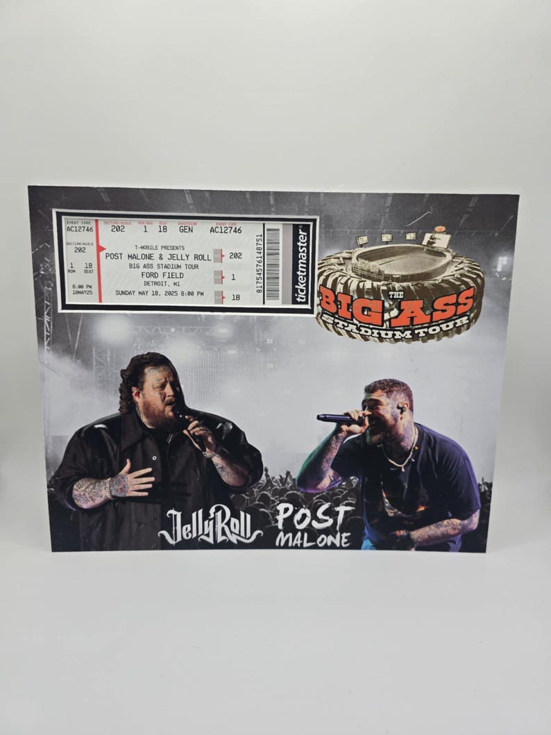 Custom Jelly Roll Post Malone Big Ass Stadium Tour Ticket Stub 8x10 Mat ...