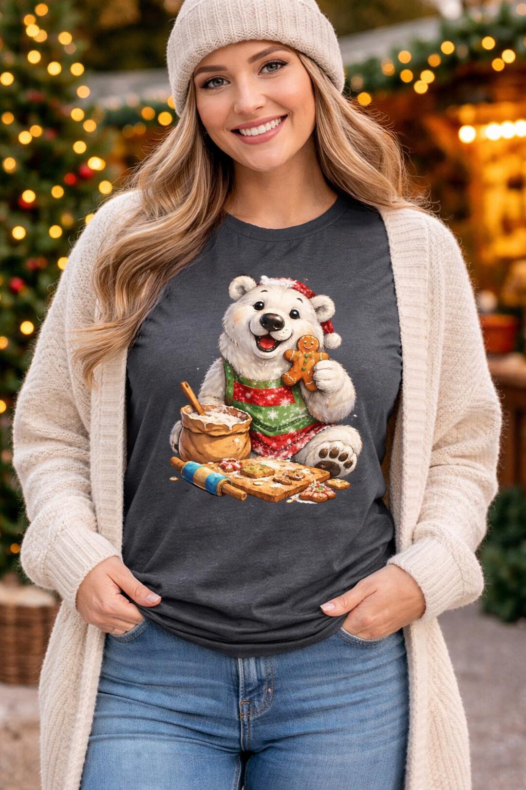 Cute Christmas Polar Bear T-shirt | Cozy Holiday Animal Tee | Festive ...