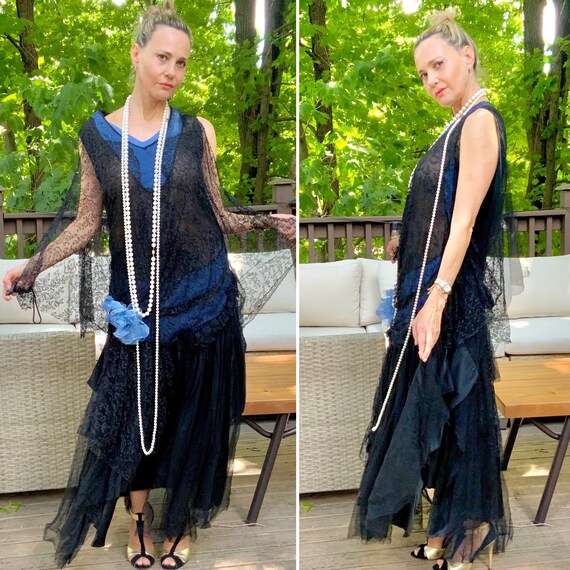 1920s Flapper Dress Lace Tulle Satin - 20s Evening Dr… - Gem