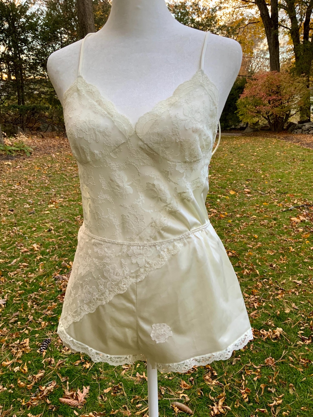 Vintage Bob Mackie for Glydons Ivory Lace & Satin Teddy | Late 1970s ...