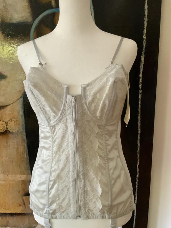 Hand Dyed Grey 1970s Corset - Grey Corset - Vintage … - Gem