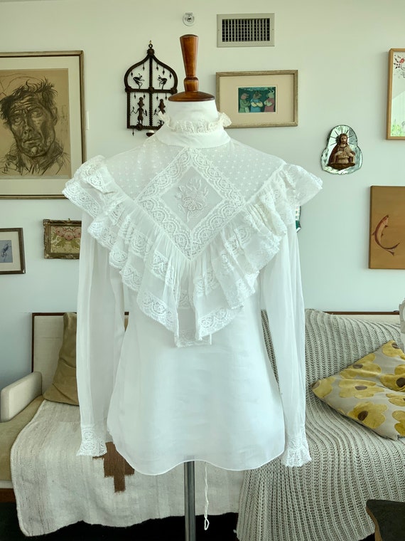 Victorian Blouse - White Antique Blouse - Embellished… - Gem