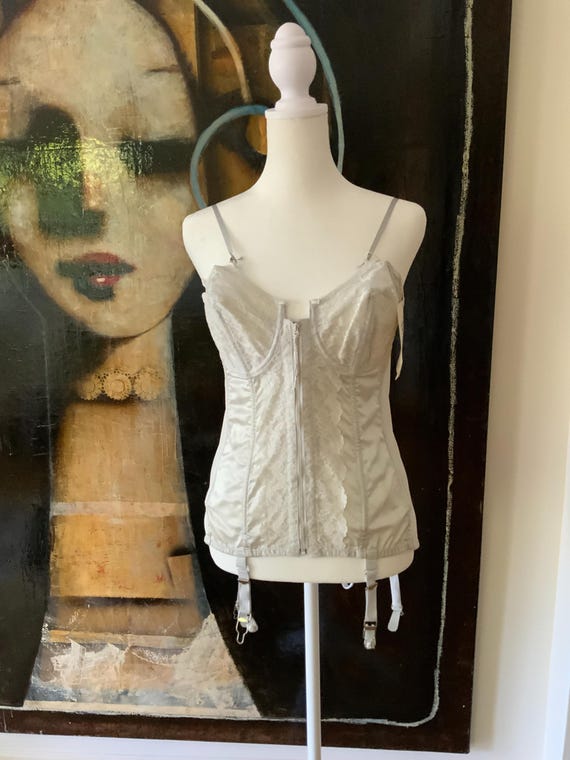 Hand Dyed Grey 1970s Corset - Grey Corset - Vintage … - Gem