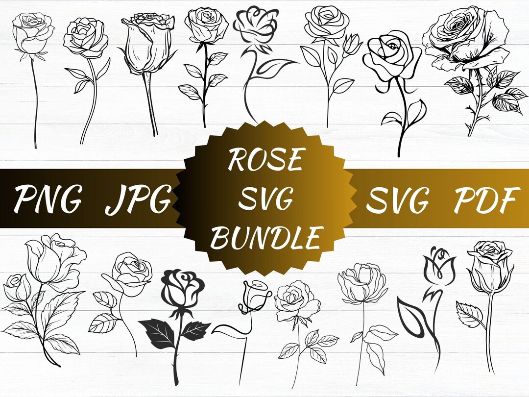 Rose SVG Bundle, Rose Outline SVG, Flower PDF, Split Monogram Png, Half ...