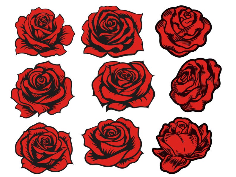 Rose SVG Bundle, Rose Outline SVG, Flowerpdf, Split Monogram Png, Half ...