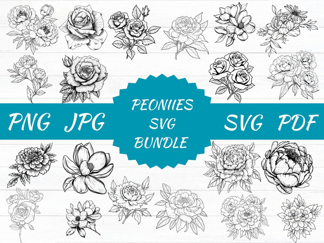 Peonies Floral SVG Bundle, Hand Drawn Flower Clipart (digital Files) - Etsy