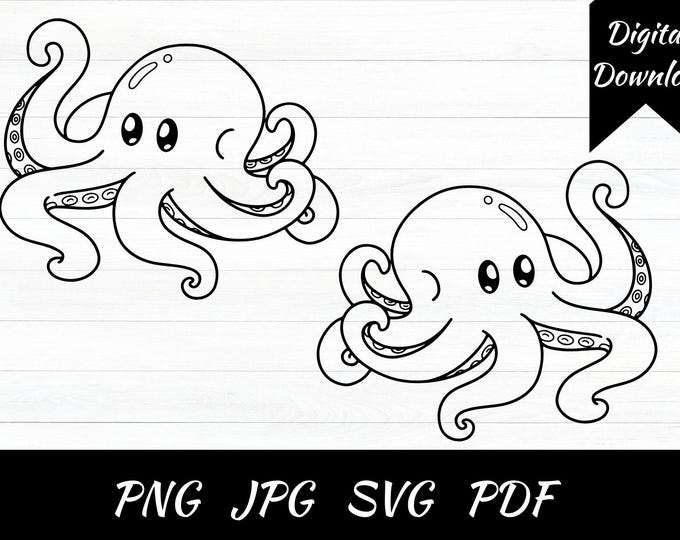 Octopus SVG. PNG. Cricut Cut Files, Layered. Silhouette Files. Water ...