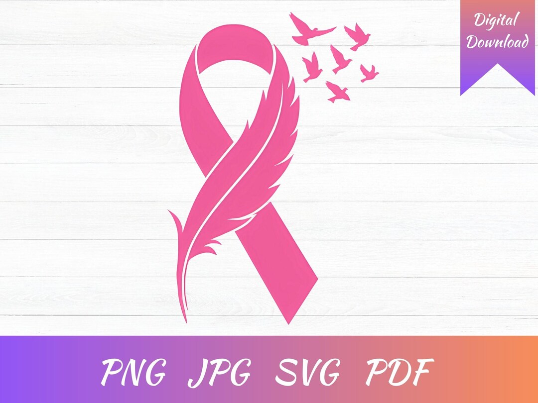Feather Pink Ribbon SVG / Cut File / Cricut / Commercial Use ...