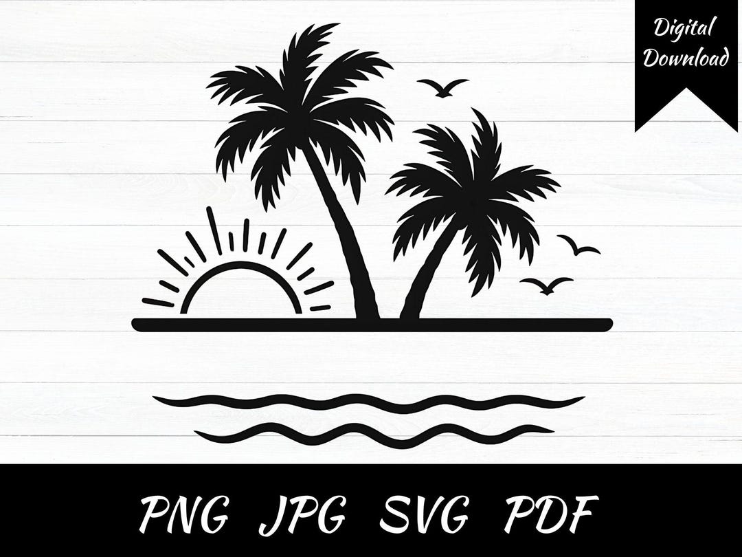 Palm Tree Beach Monogram Frame SVG, Ocean Waves (digital Download) - Etsy