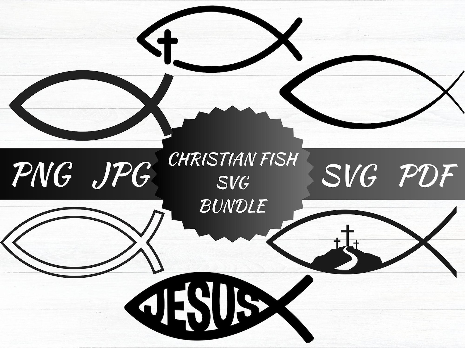 Christian Fish Svg Bundle, Jesus Fish Svg, Ichthys Svg, Religious Fish ...