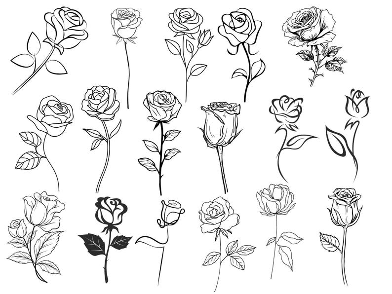 Rose SVG Bundle, Rose Outline SVG, Flower PDF, Split Monogram Png, Half ...