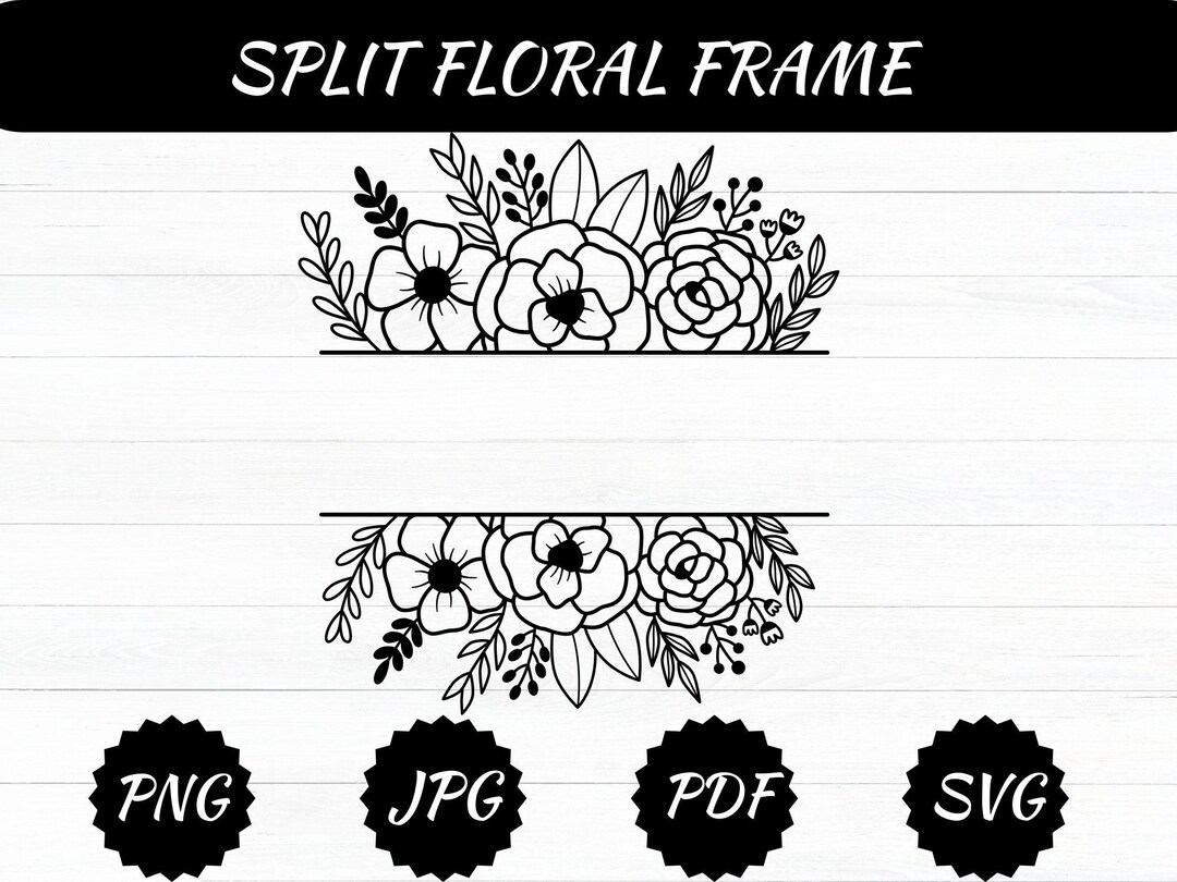 Split Floral Frame SVG, Floral Border SVG, Split Flower Monogram Svg ...