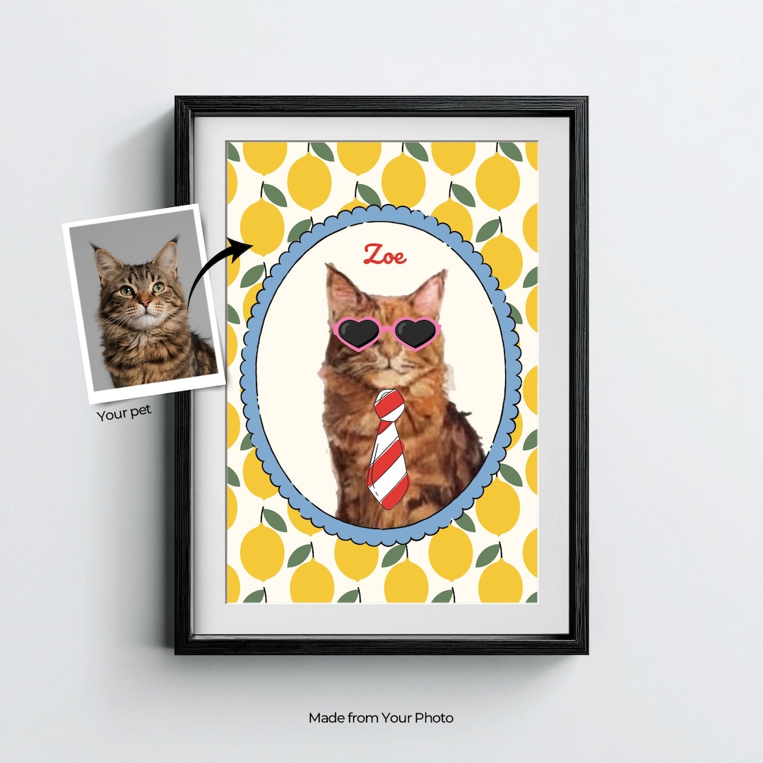 Badly Drawn Cat Portrait Funny Custom Cat Drawing From Photo ...