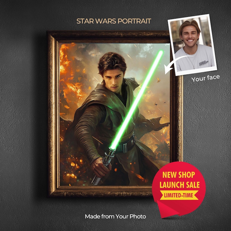 Custom Star Wars Portrait for Him Personalized Jedi Portrait From Photo ...