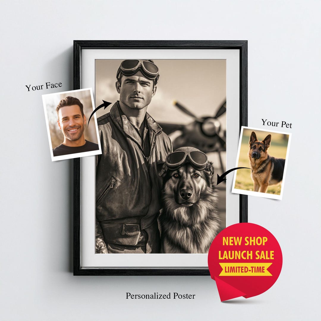Custom WWII Pilot Portrait With Pet | Vintage Military Man & Dog Art ...