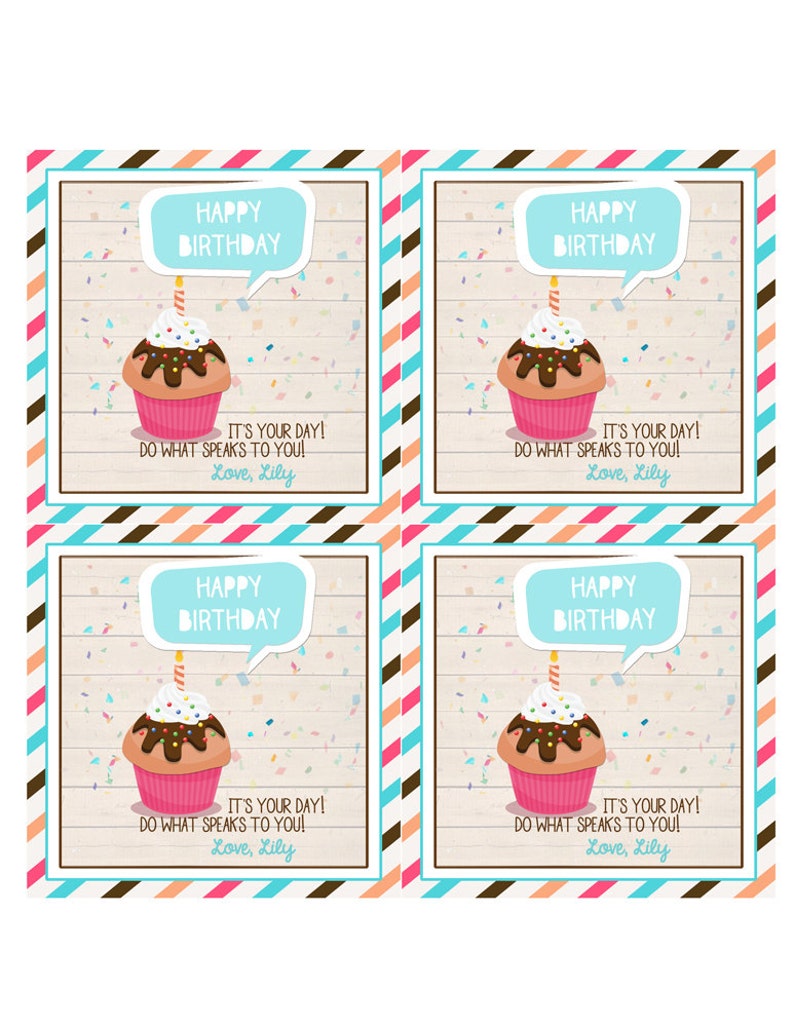 Printable Birthday Tag Custom Cupcake Card Instant Download - Etsy