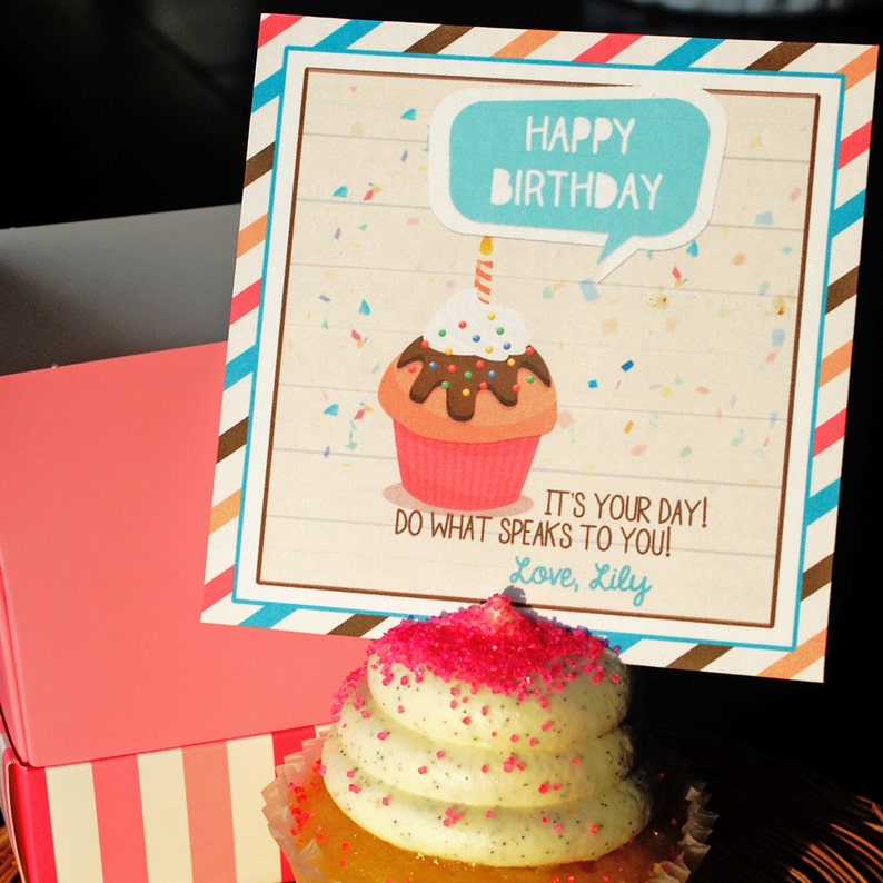 Printable Birthday Tag, Custom Cupcake Card, Instant Download 4x4 Sheet ...