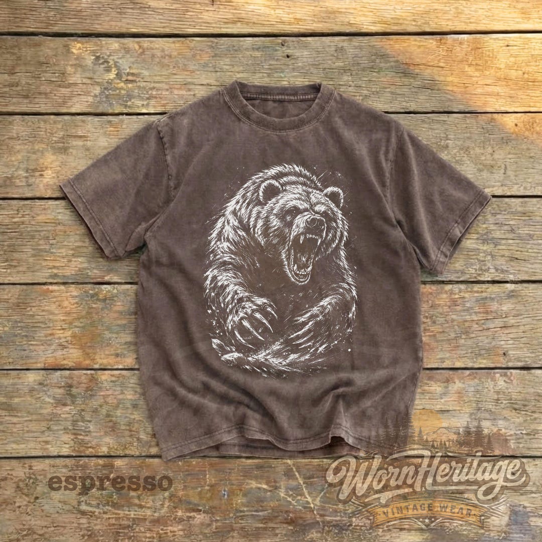 Retro Washed Roaring Bear Shirt, Comfort Colors Bear Graphic Tee, Wild ...
