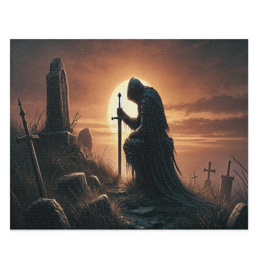 Kneeling Knight Puzzle – Sunset Memorial & Sword Grave | Gothic Dark ...