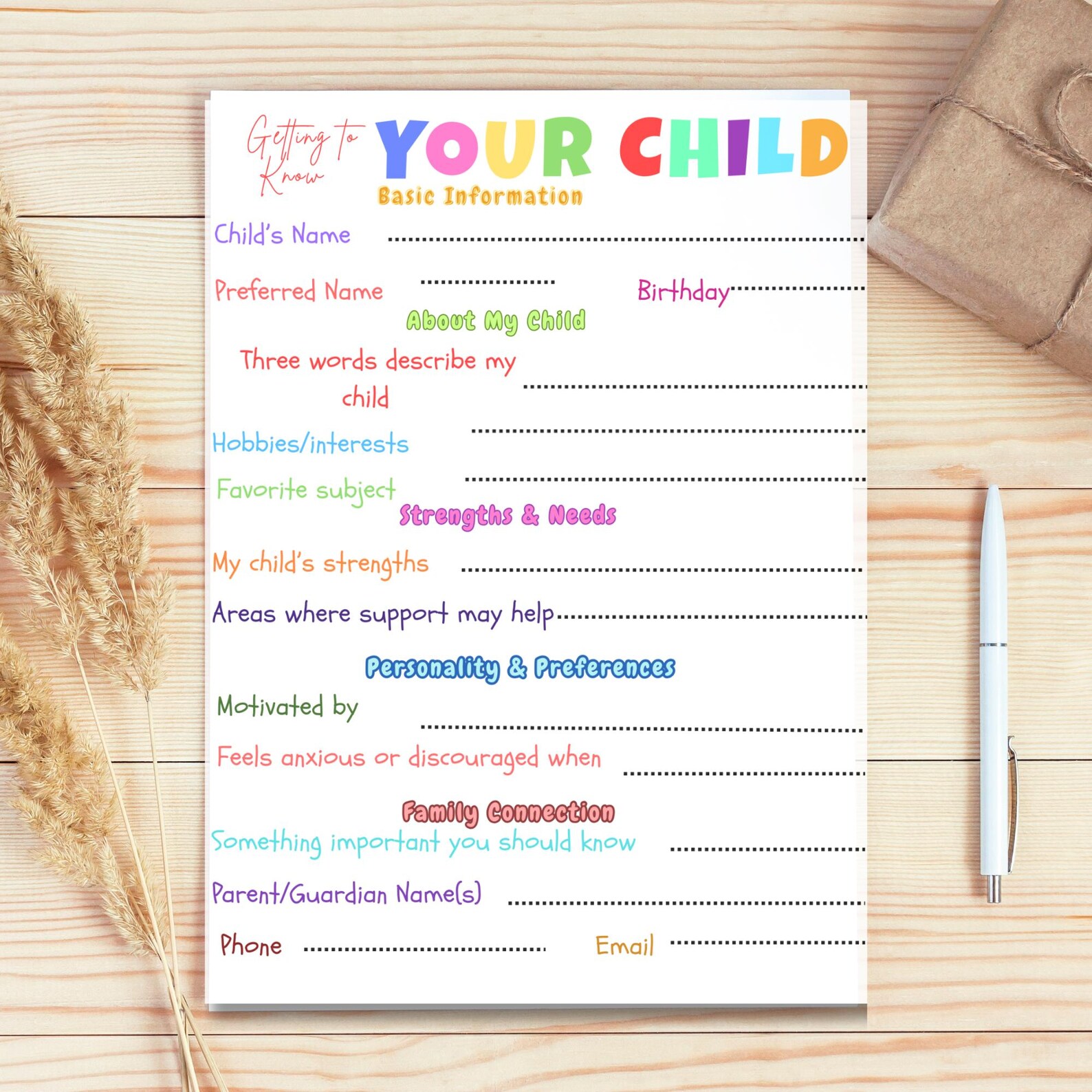Teacher Parent Survey: Getting to Know Your Child Questionnaire (PDF ...