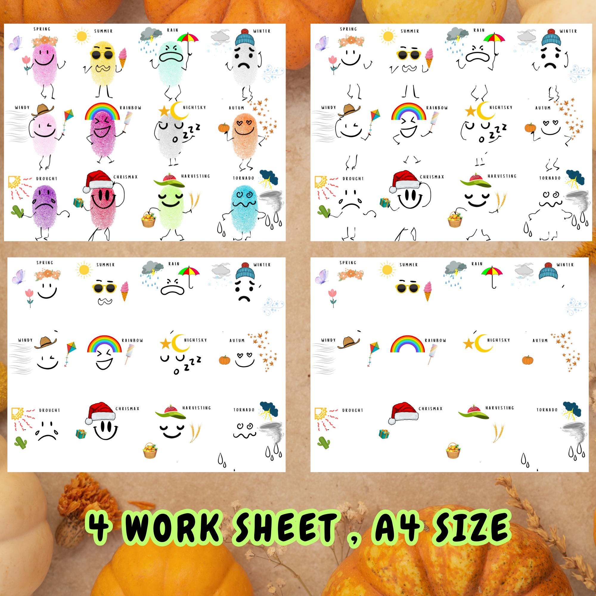 Fingerprint Seasons Fun ,12 Creative Weather ,season Doodles for Kids ...