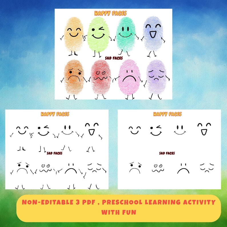 Fingerprint Faces Emotions Activity, Preschool Learning Printable ...