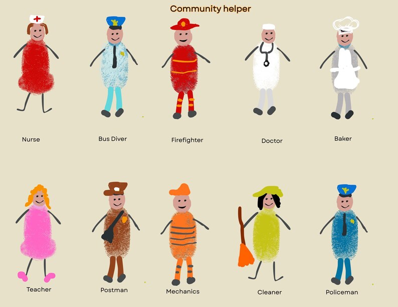 Fingerprint Art ,community Helpers ,craft for Kids | Creative Preschool ...