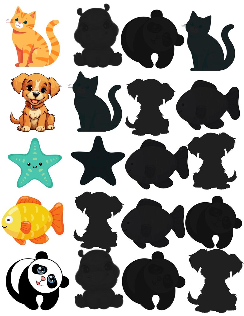 Animal Shadow Matching Game: Preschool Printable Worksheets (instant ...