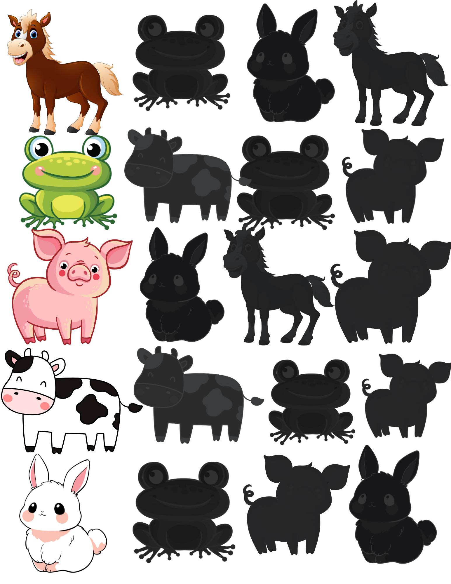 Animal Shadow Matching Game: Preschool Printable Worksheets (instant ...