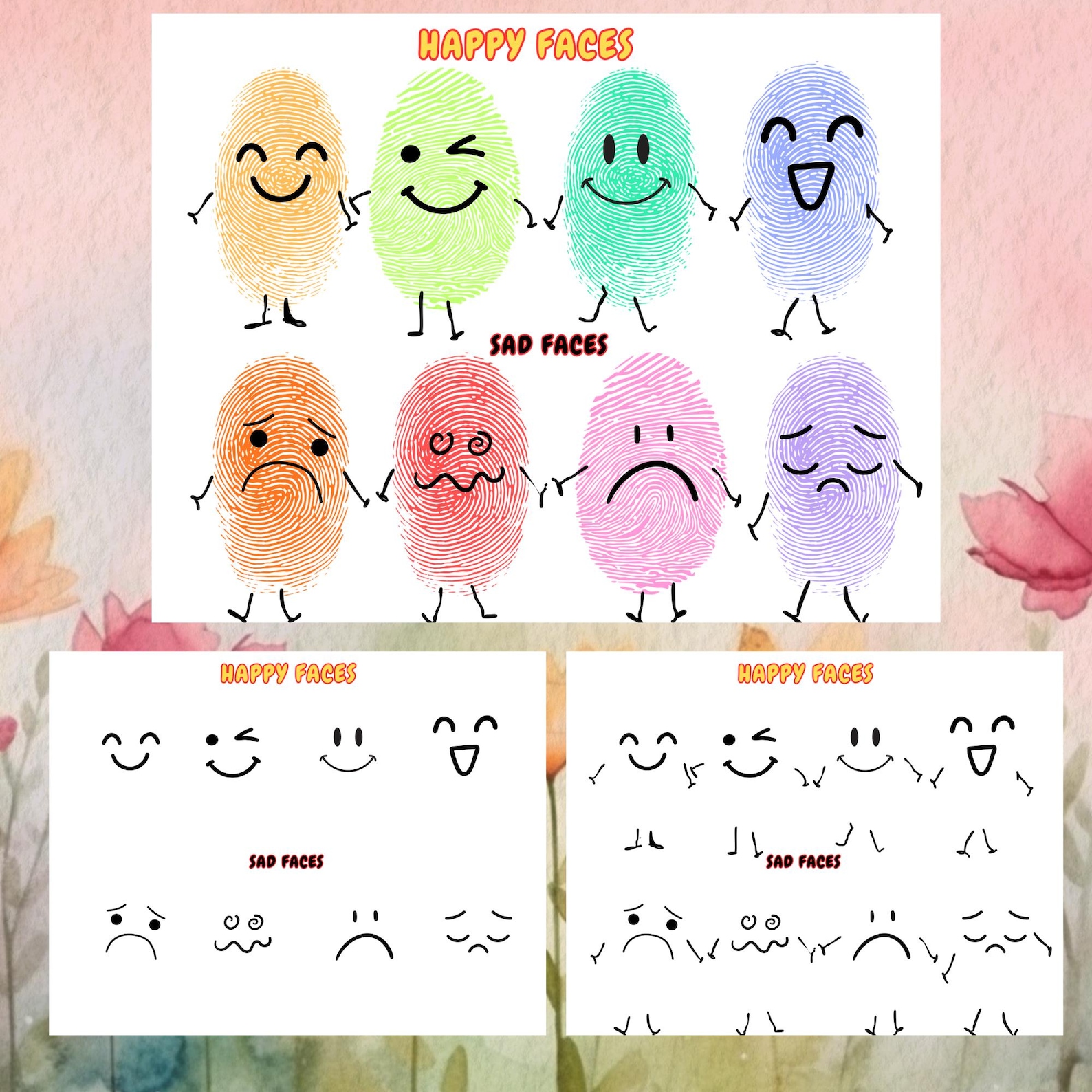 Fingerprint Faces Emotions Activity, Preschool Learning Printable ...