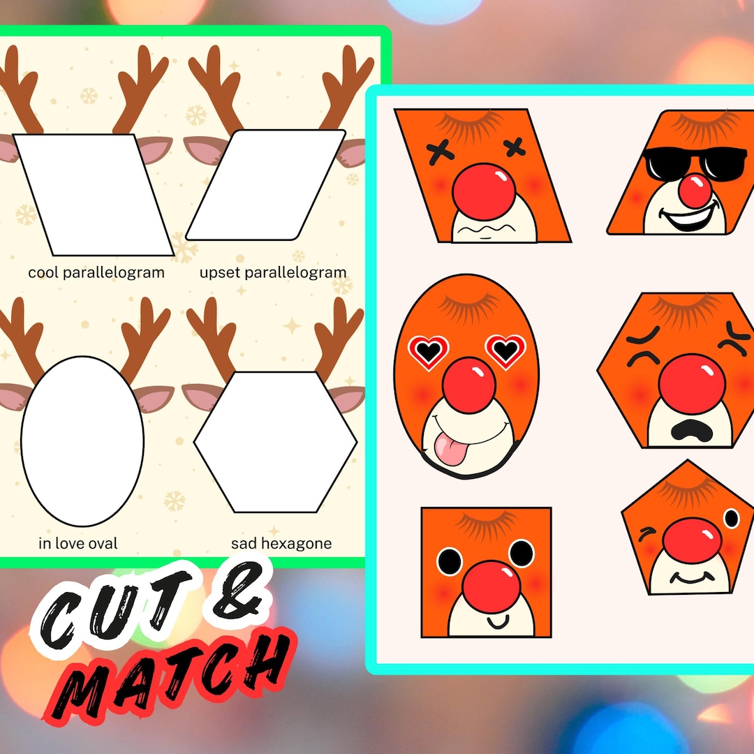 Christmas Reindeer Shape Matching Activity | Cut and Match Emotions ...