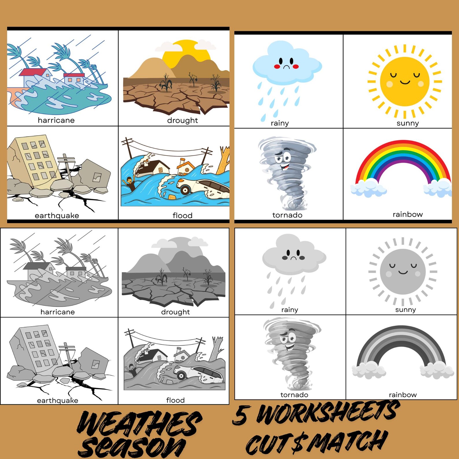 Preschool Weather & Seasons Cut and Match Worksheets | Homeschool Motor ...