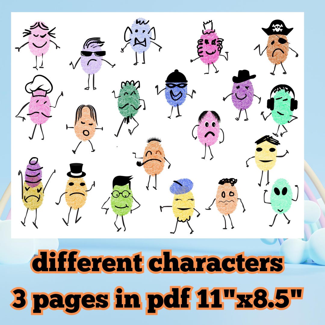 Fingerprint Characters Sheets: Kids' Educational Crafts (PDF Download ...