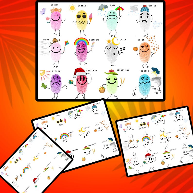 Fingerprint Seasons Fun ,12 Creative Weather ,season Doodles for Kids ...
