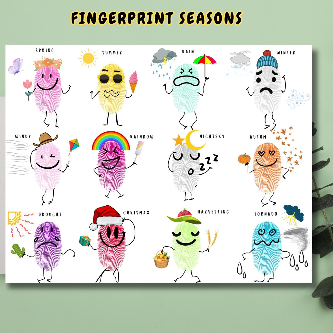 Fingerprint Seasons Fun ,12 Creative Weather ,season Doodles for Kids ...
