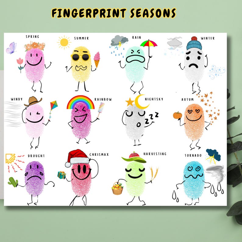 Fingerprint Seasons Fun ,12 Creative Weather ,season Doodles for Kids ...