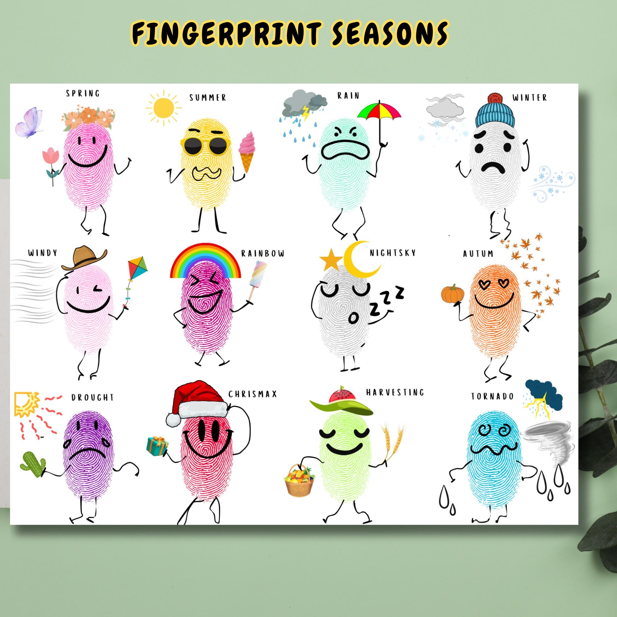 Fingerprint Seasons Fun ,12 Creative Weather ,season Doodles for Kids ...