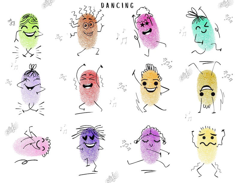 Dancing Fingerprint Art: Kids Doodle Activity (pdf), Preschool ...