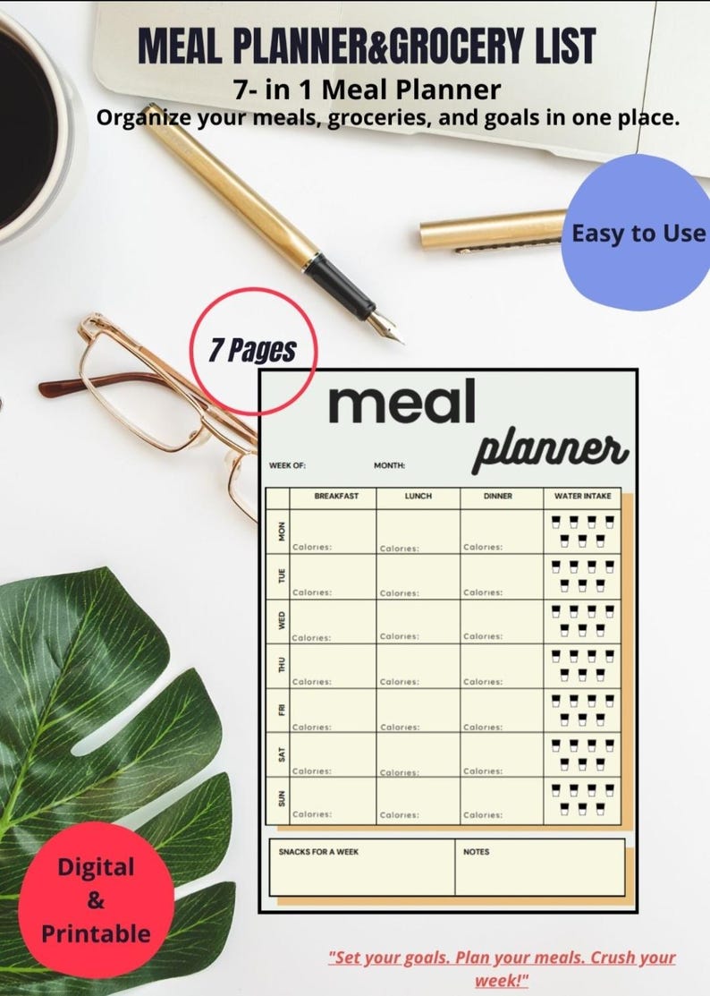 Digital Meal Planner Printable, Weekly Meal Plan, Printable Food ...