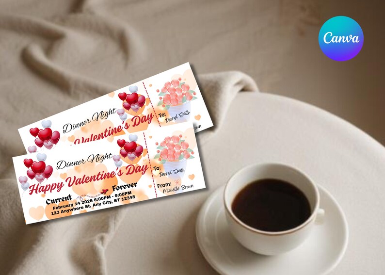 Editable Valentine Wedding Dinner Ticket Template, Romantic Reception ...