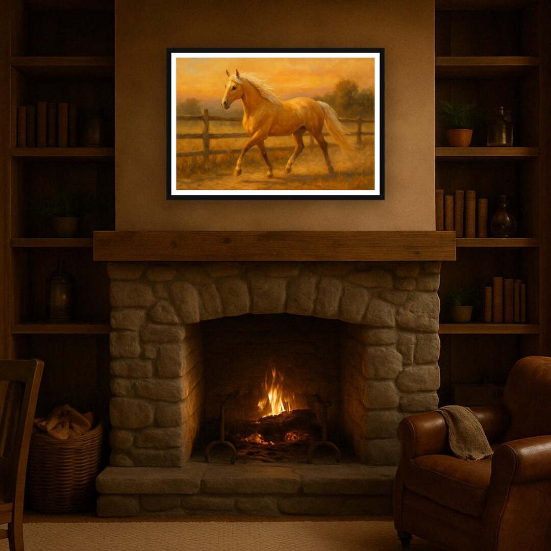 Sunset Palomino Trotting by Fence - Etsy