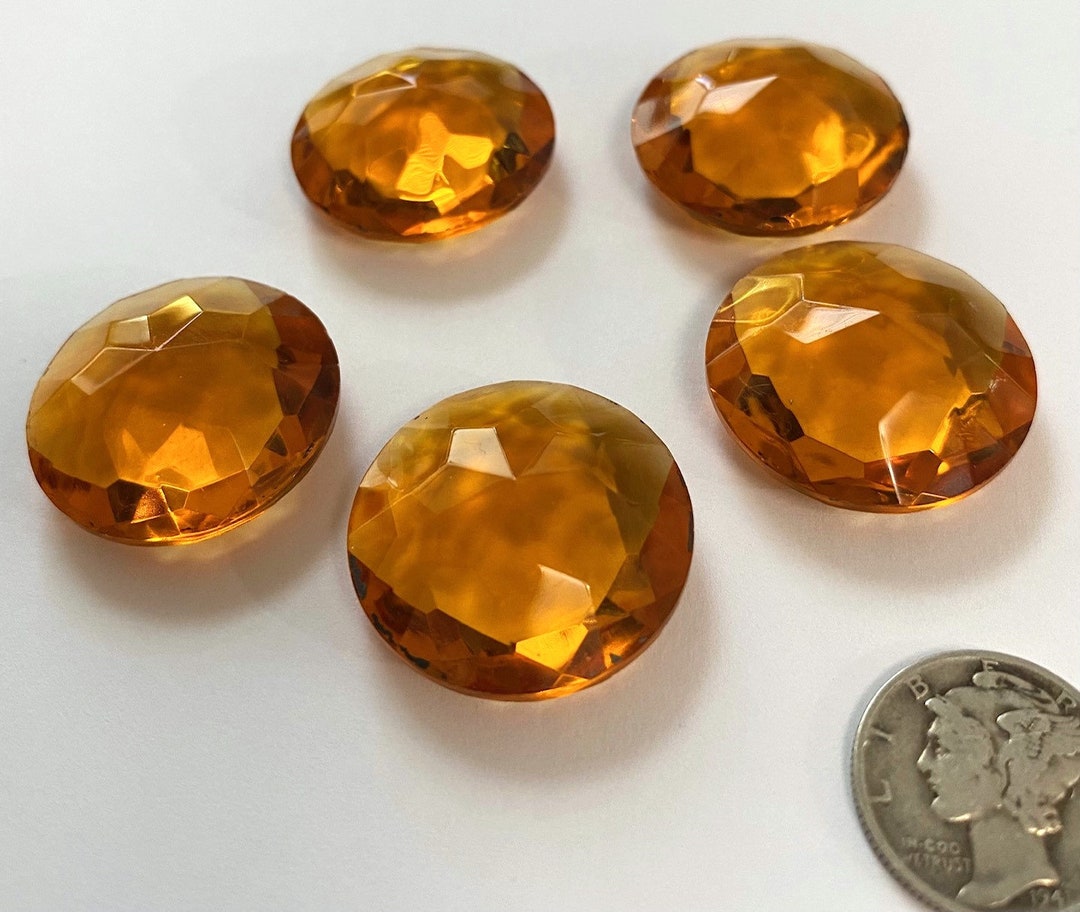 Vintage Five (5) Round 25mm Round Light Amber Topaz Double Faceted ...