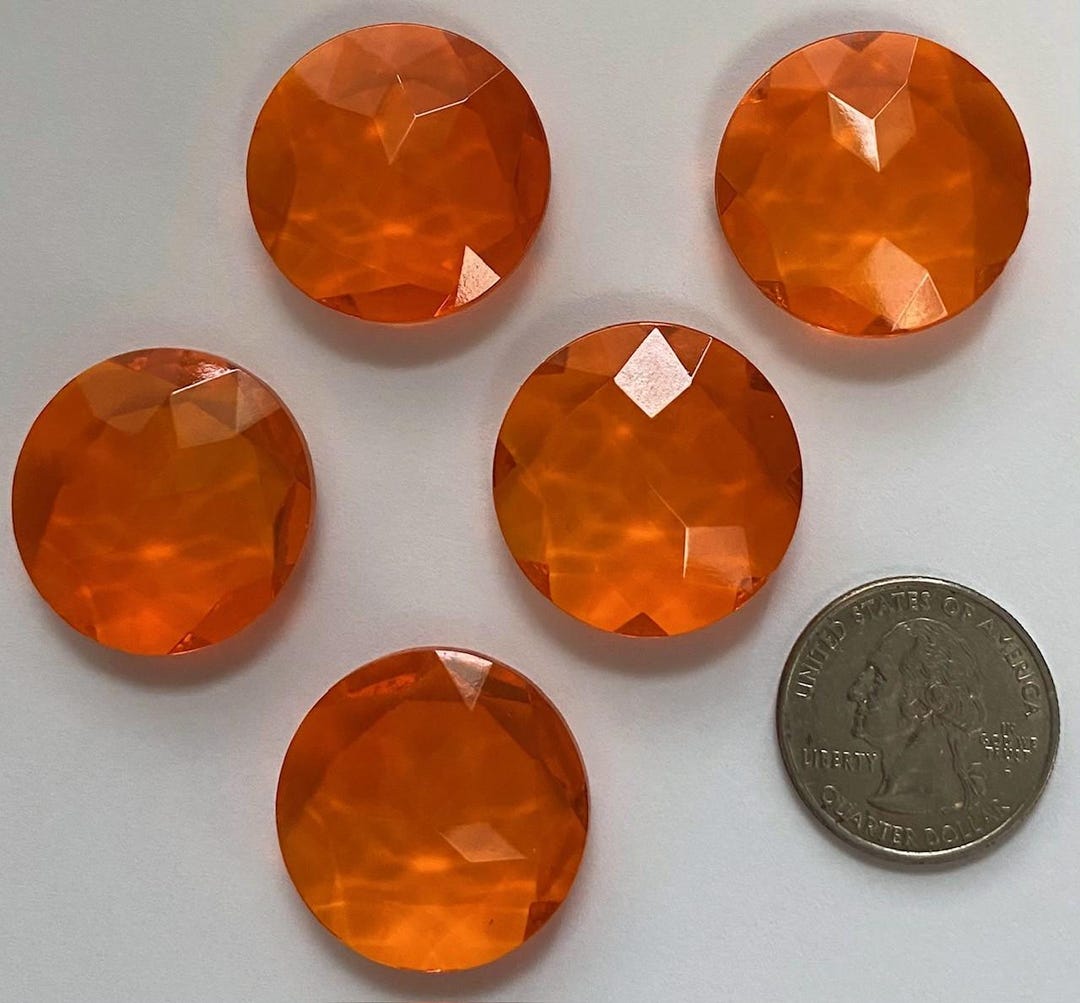 Vintage Five (5) Round 25mm Round Orange Hyacinth Double Faceted Glass ...