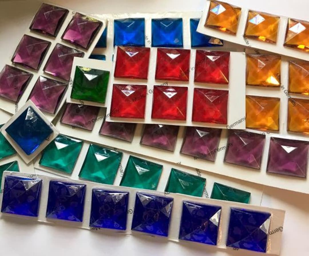 One (1) 25mm Square Faceted Flat Back Glass Jewel for Stained Glass - 8 ...