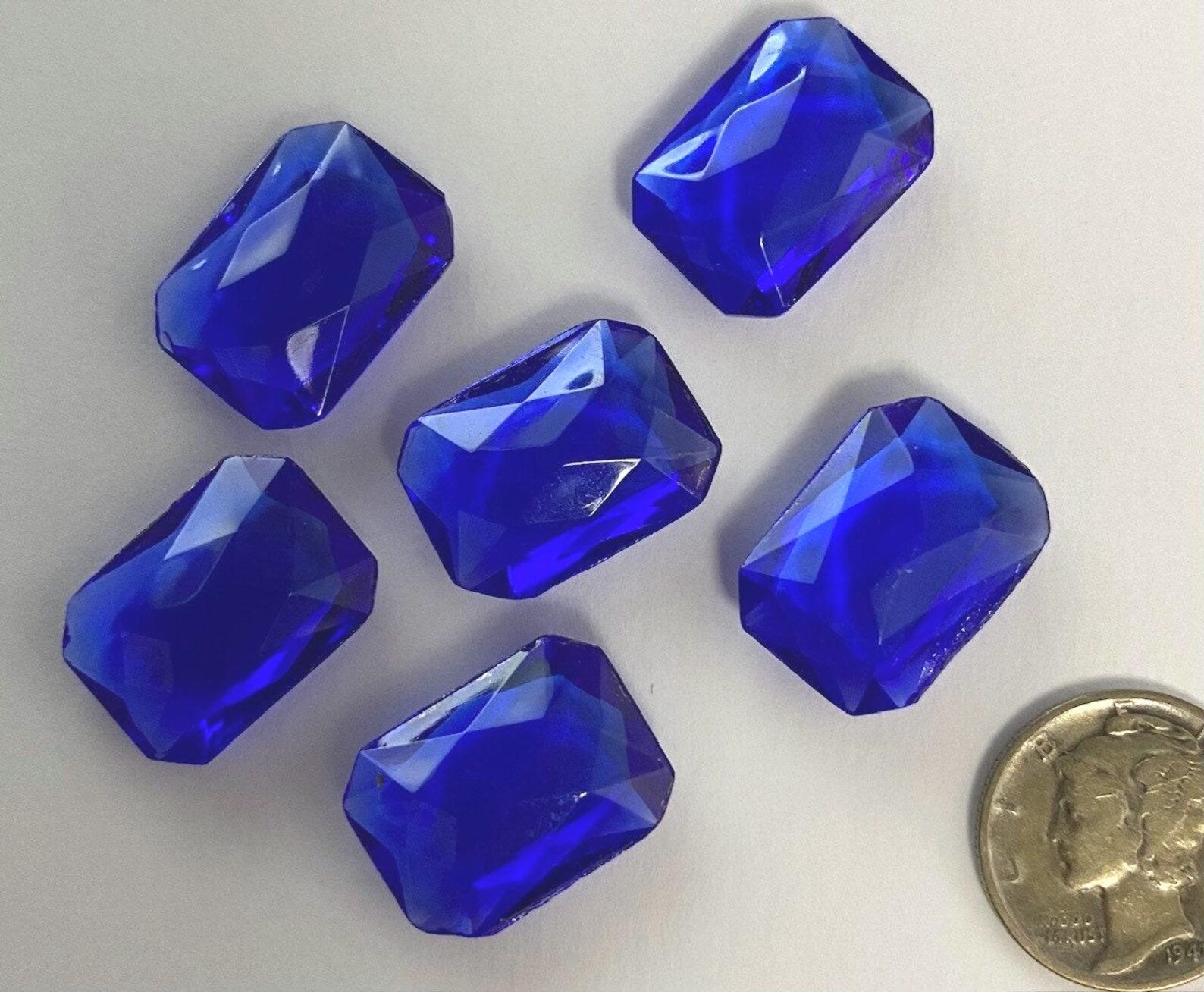 Vintage (6) Cobalt Blue 18x13mm Rectangle Octagon Double Faceted Glass ...