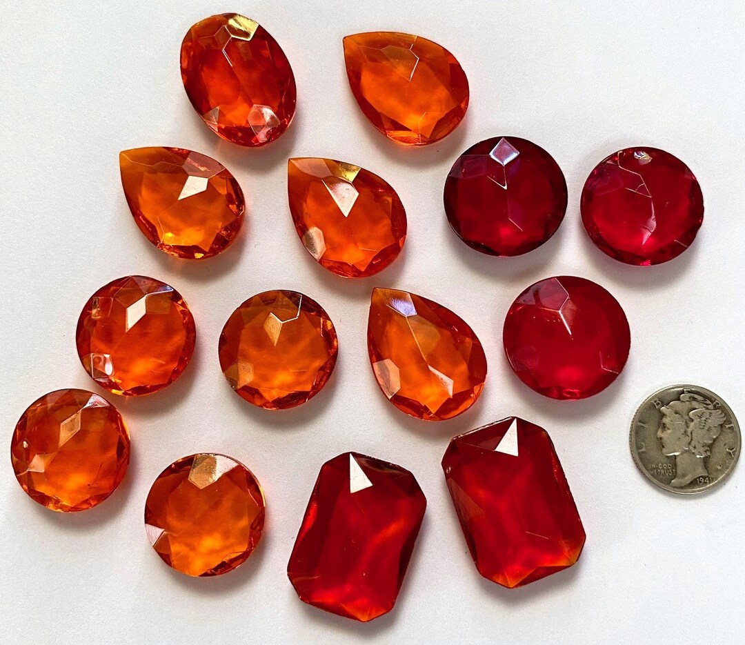 Rare Vintage Orange Hyacinth and Siam Cherry Red Double Faceted Round ...