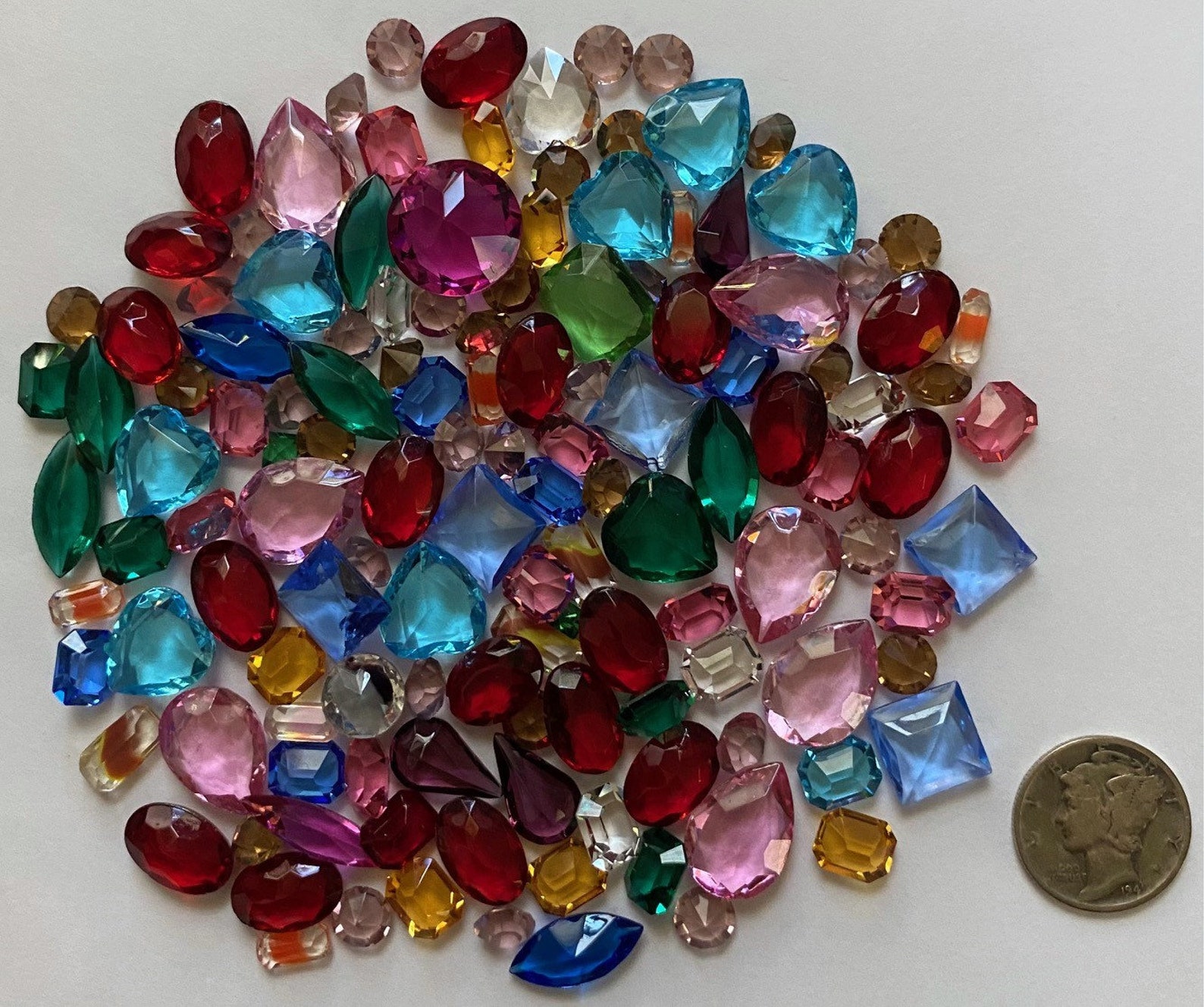 Small Two (2) Ounce Vintage Glass Jewel Assortment 4mm-14mm - Read ...