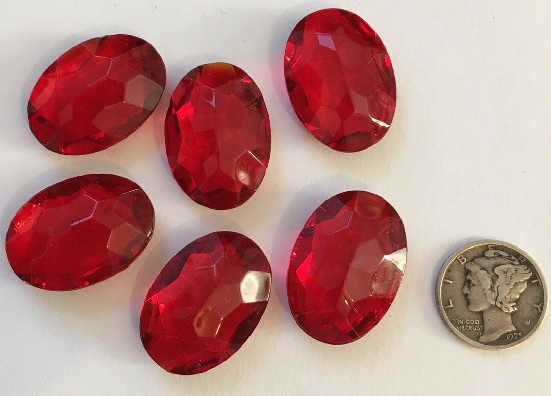 Rare 6 Vintage 25x18mm Cherry Red Oval Double Faceted Glass Jewels - Etsy